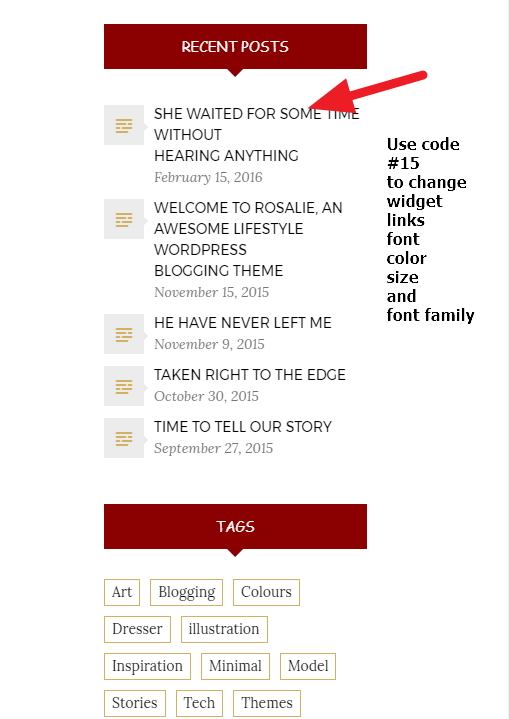 widget links font color size and font family – All About Basic