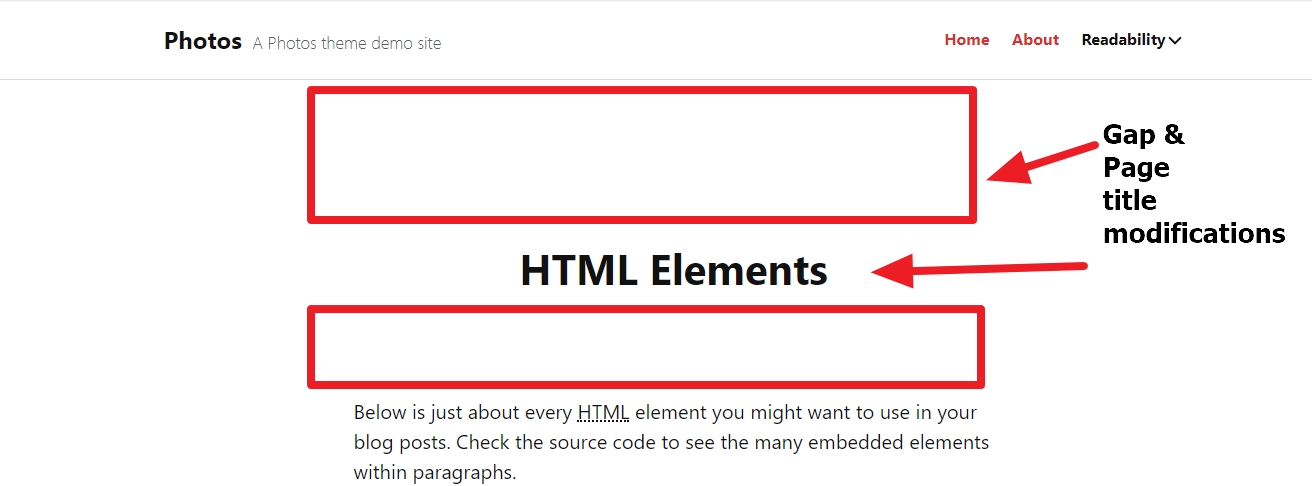 photos theme by automattic page title modifications and gap reduce – All About Basic