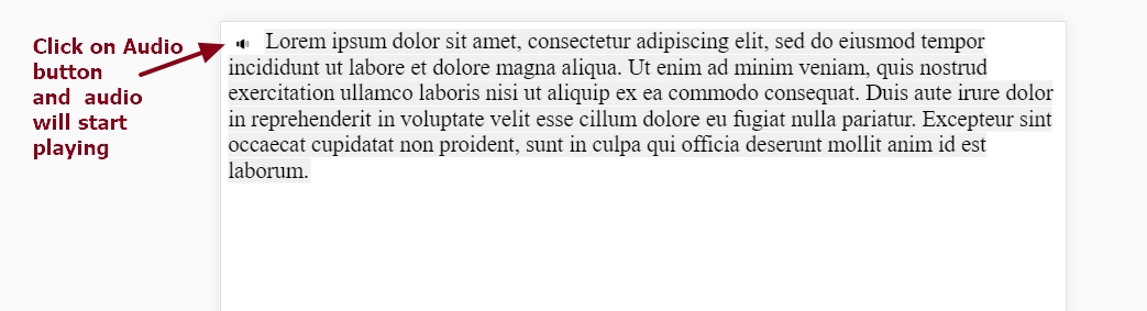 Click on Audio player button and Audio mp3 will start playing, Using ...